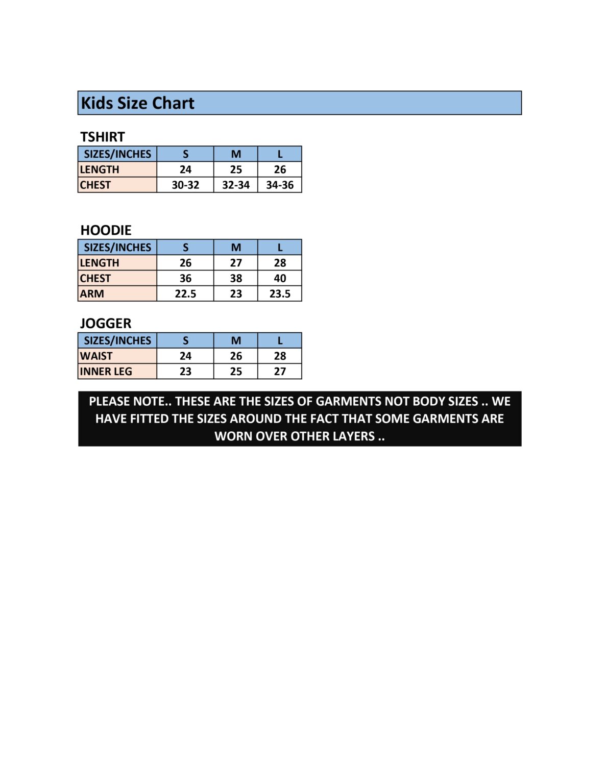 UK Size Guide - Wallop